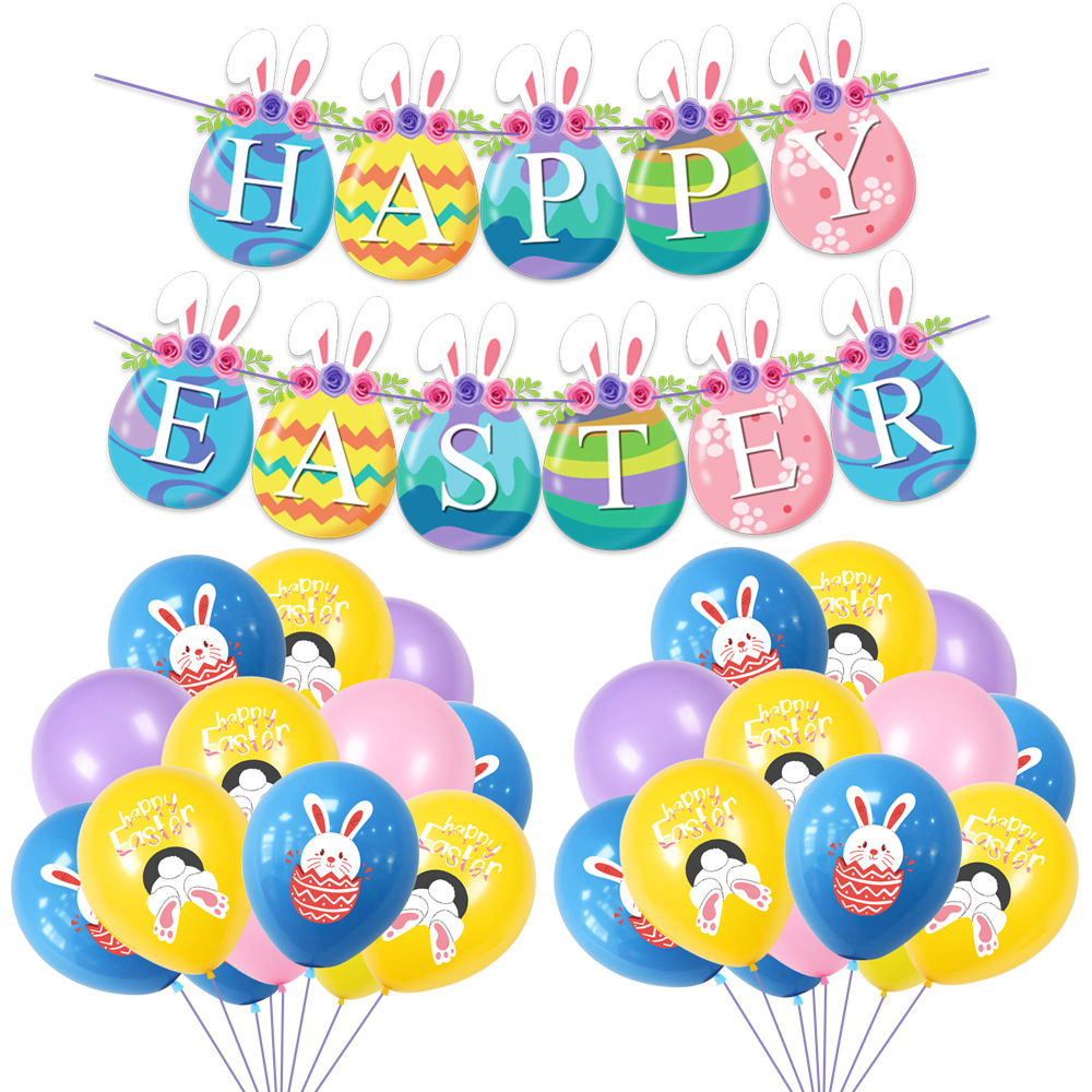 Happy Easter themed Paper Banners Ballons Easter Egg Bunny Pull Flag ...