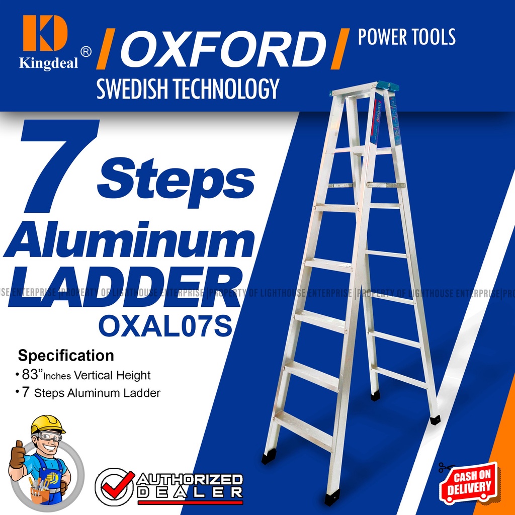 OXFORD SWEDISH 7 Steps A-Type Aluminum Ladder (OXAL07S) LIGHTHOUSE ...