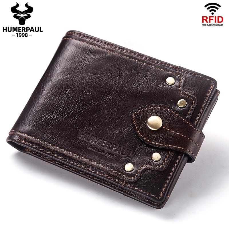 HUMERPAUL Genuine Leather Wallet Men RFID Small Card Holder Wallets ...