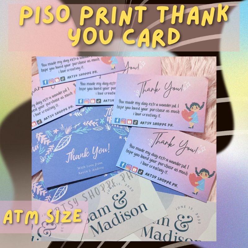 PISO PRINT ATM SIZE THANK YOU CARD GLOSSY | Shopee Philippines