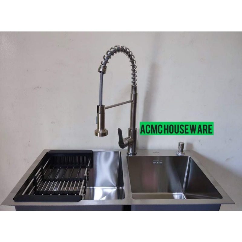 COMPLETE SET 304 Stainless Double Tub Kitchen Sink with Spring type ...