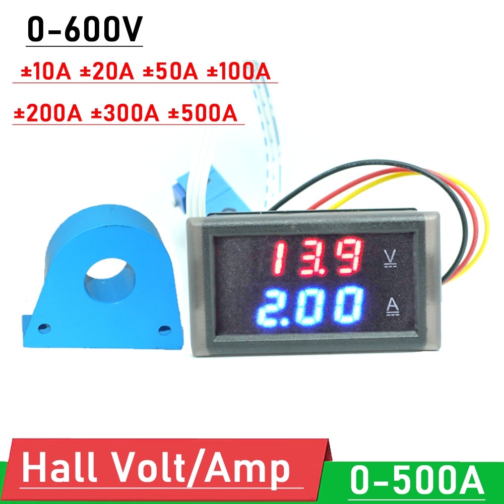 DC Hall Voltmeter ammeter 0-600V 300V 100V 0-500A LED Digital Voltage Current Meter 10A 20A 50A ...