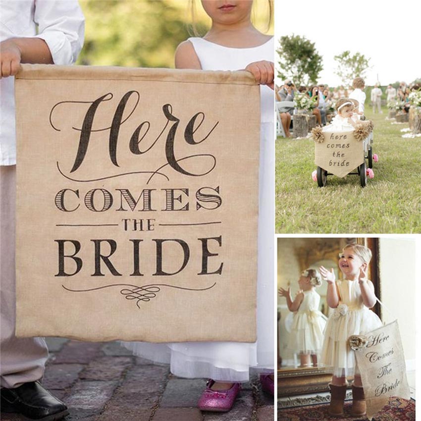 50*40CM Rustic Wedding "here comes the bride banner"Wedding Burlap ...