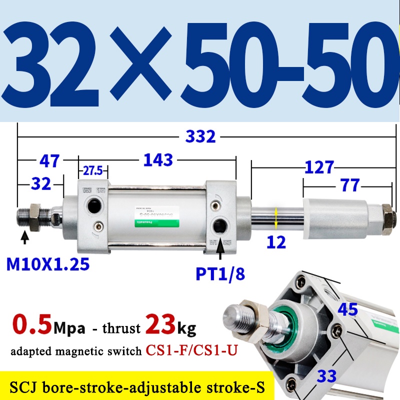 SCJ Pneumatic air Cylinder Standard Cylinder Stroke Adjustable Cylinder ...