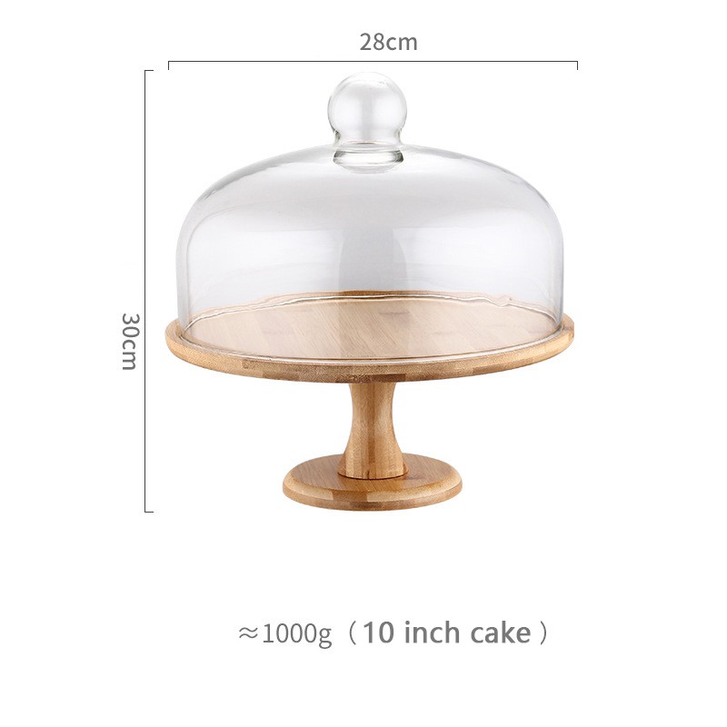 Bamboo Cake Stand With Glass Lid for Cakes, Pastries, Bread Baking ...
