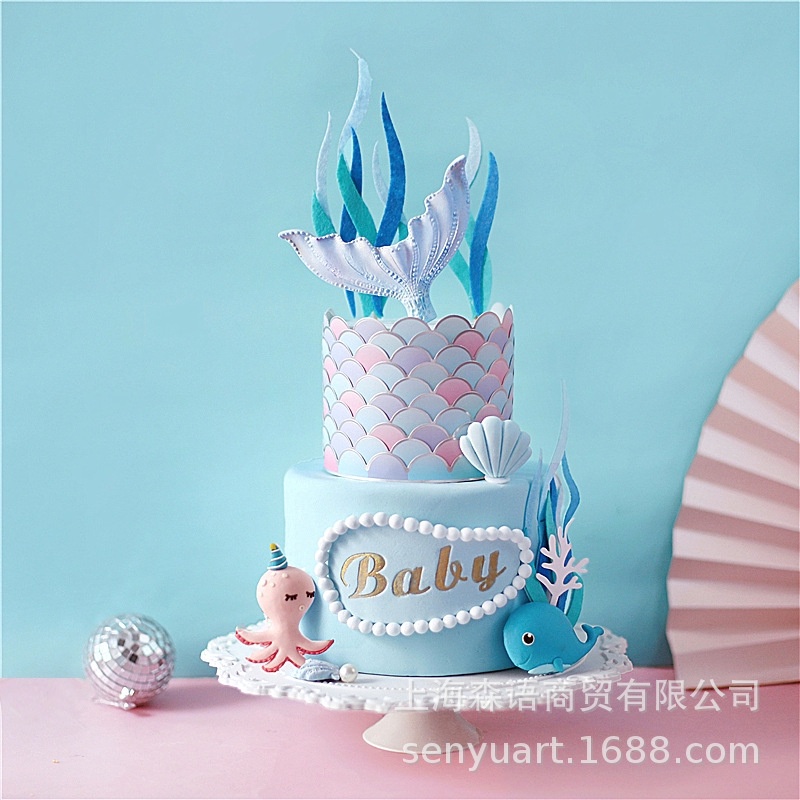 Fish scale cake around happy birthday mermaid cake topper mermaid ...