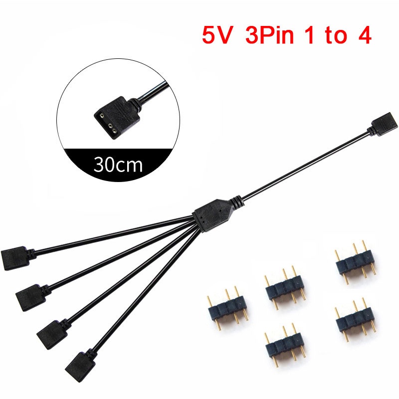 ARGB 5V 3Pin Extension Cable Adapter 30cm 1 to 1 2 3 4 5 12v 4pin RGB ...