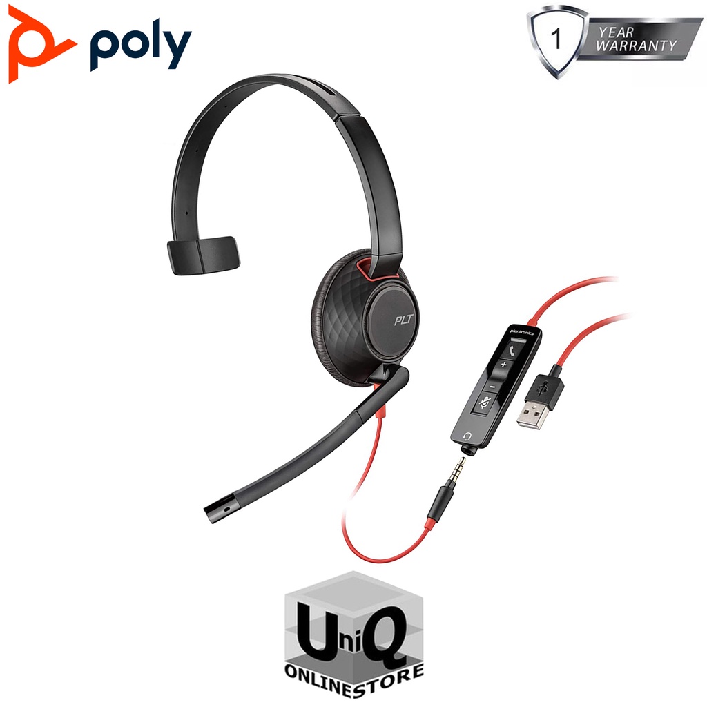 Poly Blackwire 5210 (Monaural) USB-A Corded Headset, Connects to PC via ...
