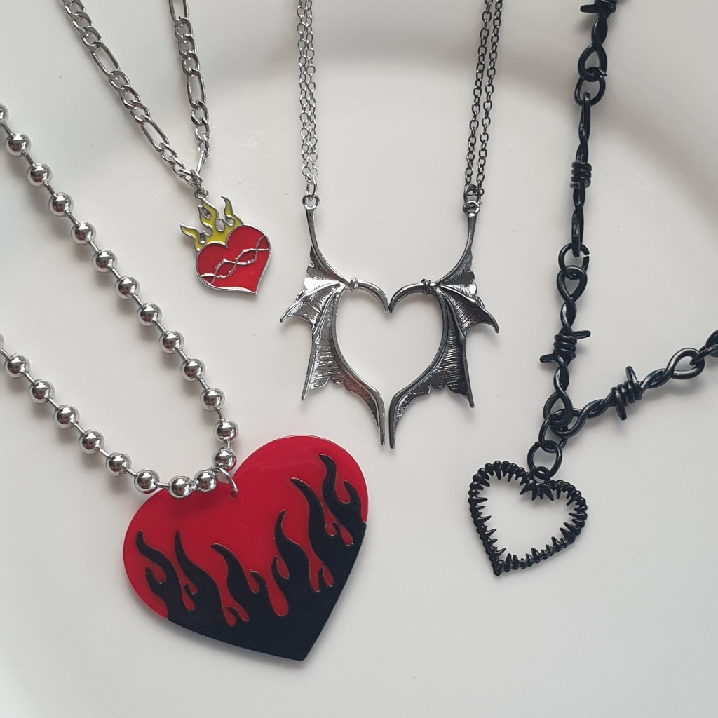 Gothic y2k Flame Heart Barbed Wire Dragon Wings Necklace | Shopee ...