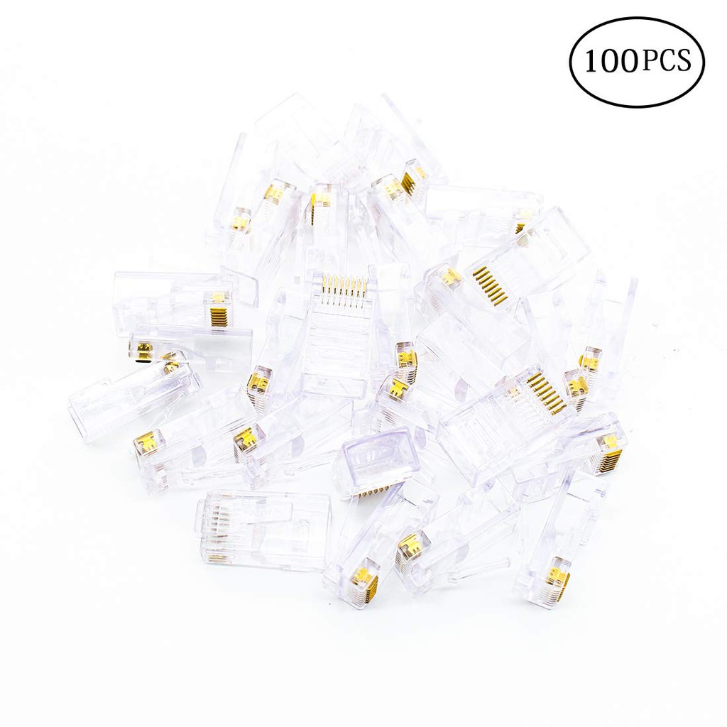 100pcs RJ45 Plug Cat5E Cat5 RJ-45 LAN Connector Crystal Head Network ...