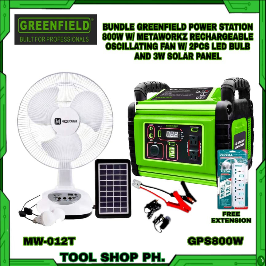 GREENFIELD 800W Rechargeable Power Station Free Rechargeable Fan w ...