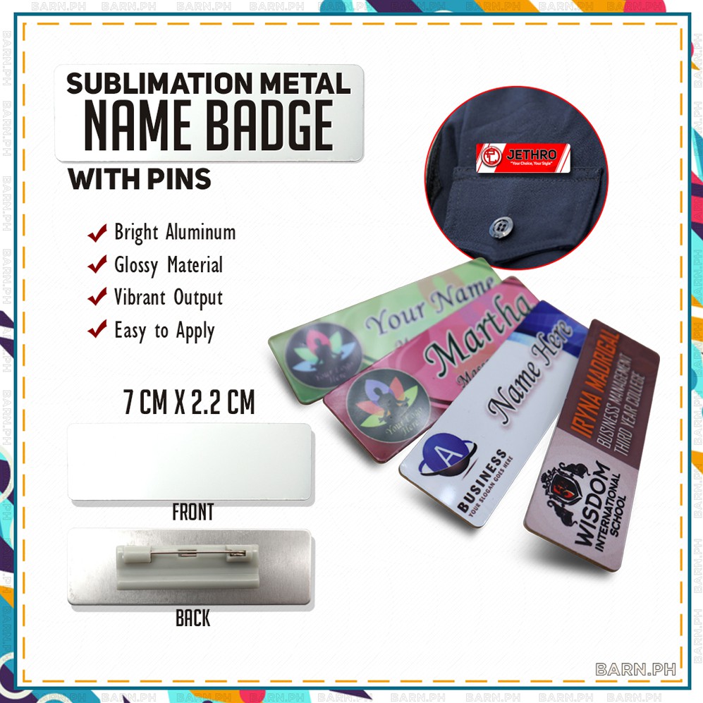 (5 pcs) (7 x 2.2cm)(7x2.5cm)QUAFF Sublimation Metal Name Tag with Pins ...