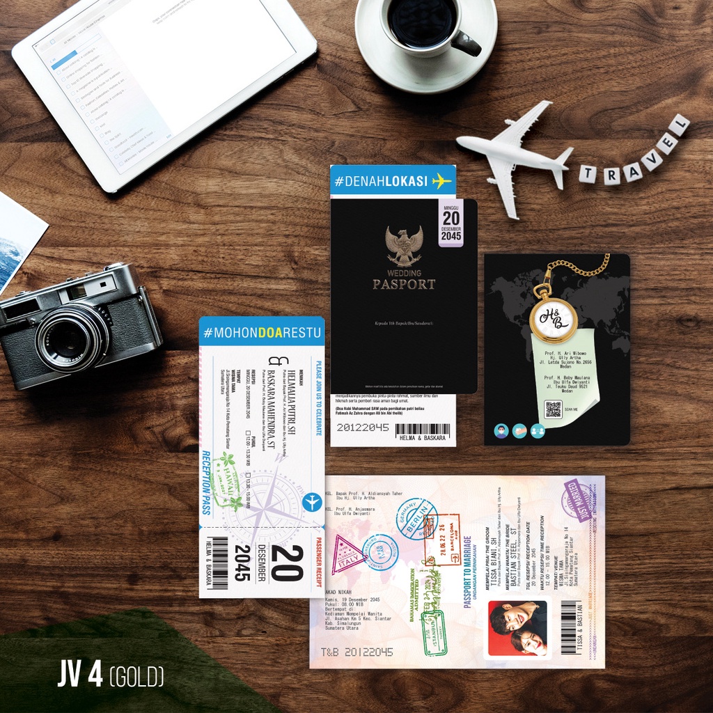Wedding PASSPORT (JV 04 GOLD) Envelope+Invitation Blank Contents ...