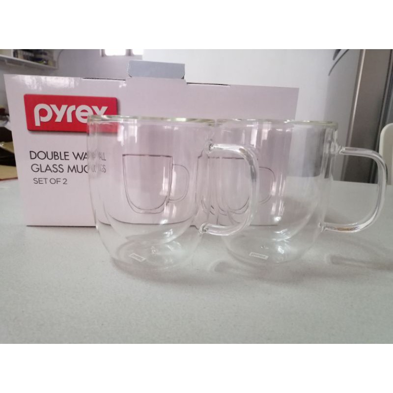 Pyrex Double wall Glass Mugs Set of 2 (250ml) | Shopee Philippines
