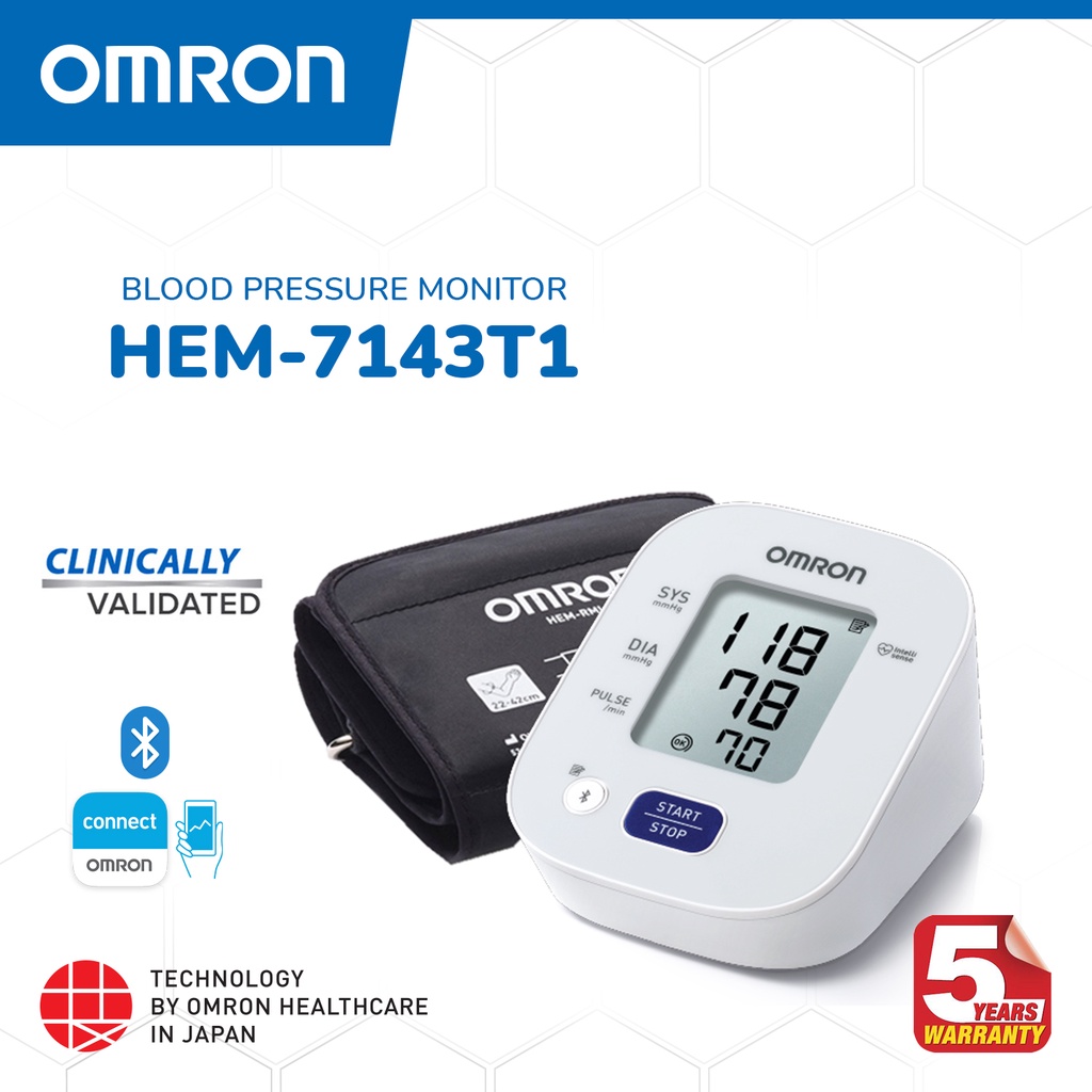 OMRON Automatic Upper Arm Blood Pressure Monitor BP HEM-7143T1 Digital with Bluetooth | Shopee ...