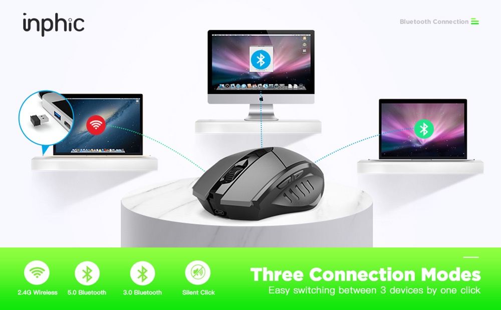 INPHIC PM-6 2.4G Wireless Mouse Rechargeable Office Mute Bluetooth ...