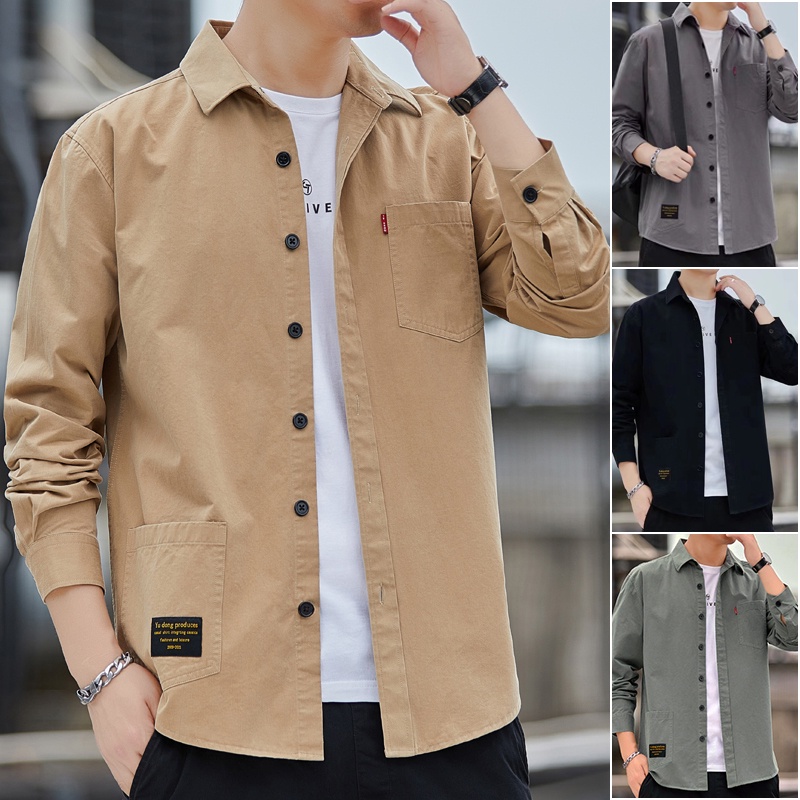 【m 3xl】fashion Long Sleeve Shirt For Men Summer Korean Style Loose Polo
