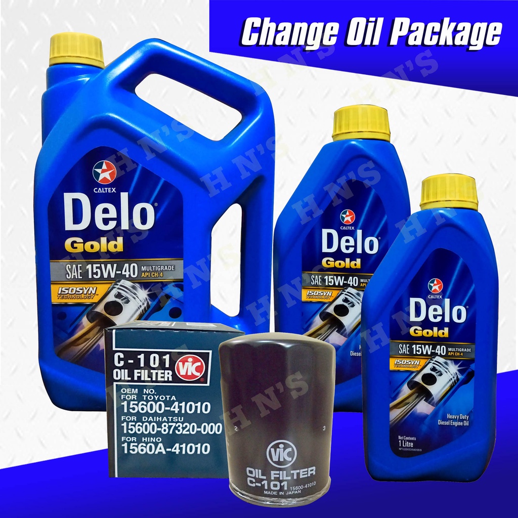 Caltex Delo Gold Multigrade Diesel Engine Oil SAE 15W-40 Oil Change Bundle for Toyota Revo ...