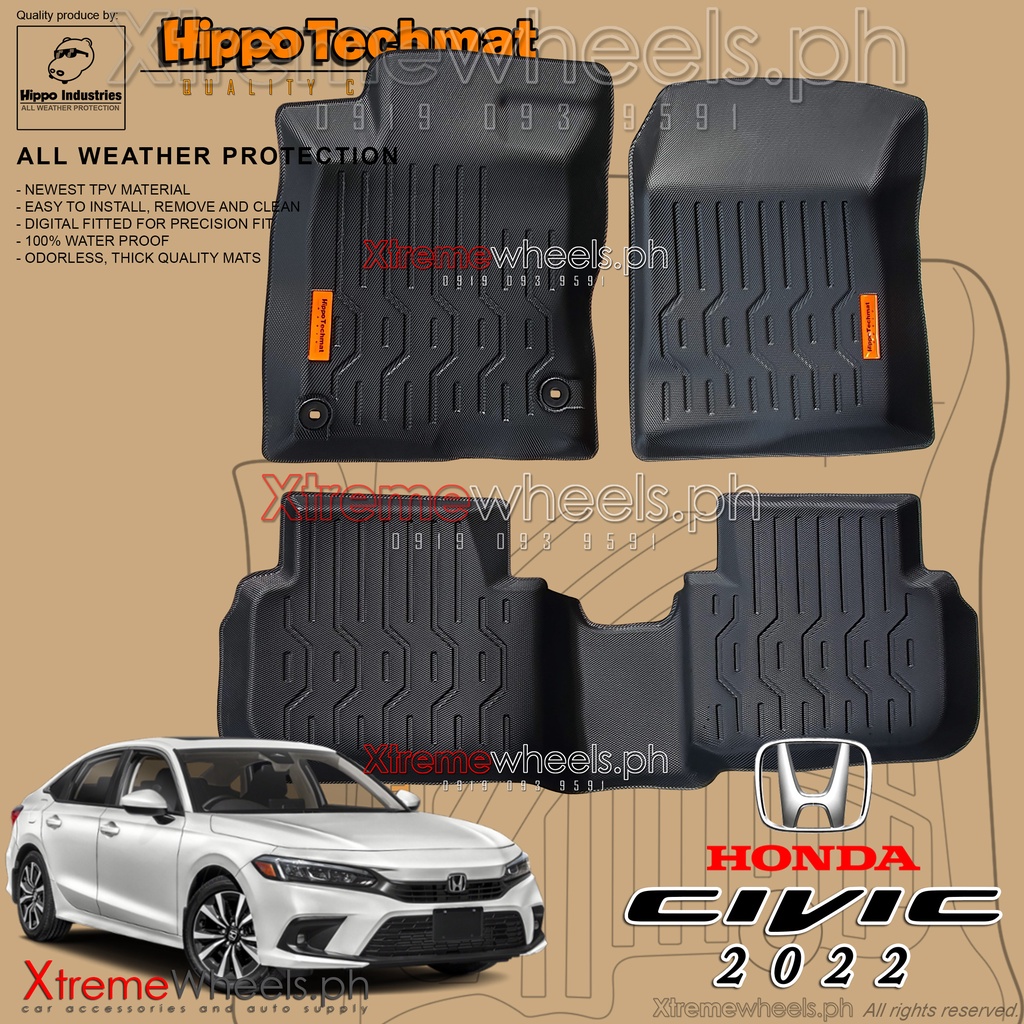 Honda Civic 2016 to 2026 1st-2nd Hippo Techmat Thick Deep Dish Floor ...