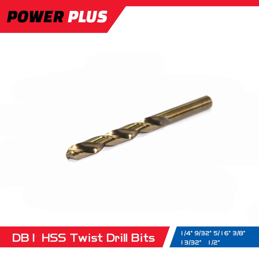 Power Plus DB1 HSS Twist Drill Bits 1/4" 9/32" 5/16" 3/8" 13/32" 1/2" Professional tools ...