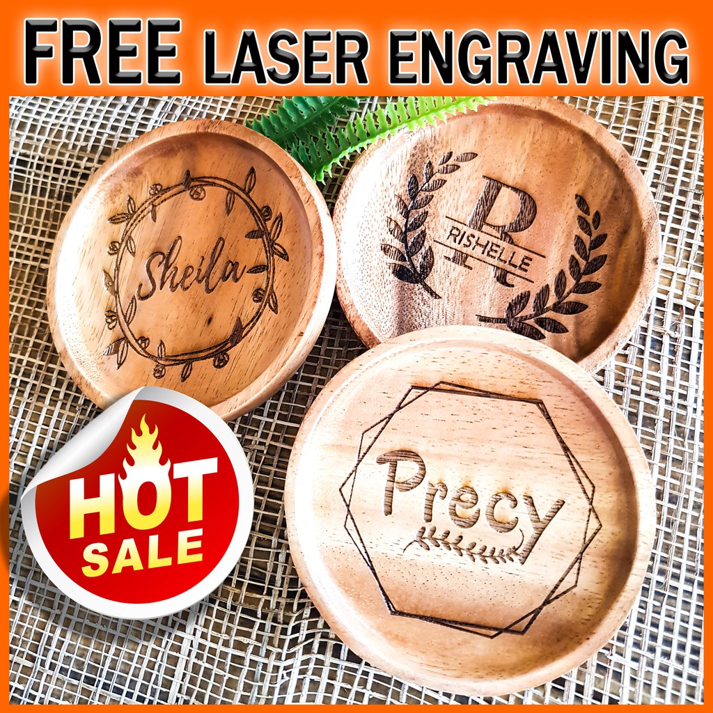 (Free Engrave) Personalized Wooden Coaster / Round Shaped Wood Mug ...