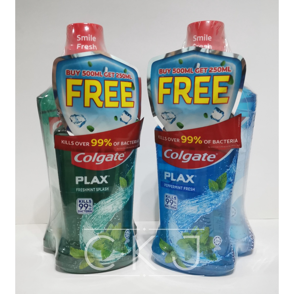 Colgate Plax Mouthwash 500ml + 250ml VALUE PACK (Peppermint / Freshmint ...