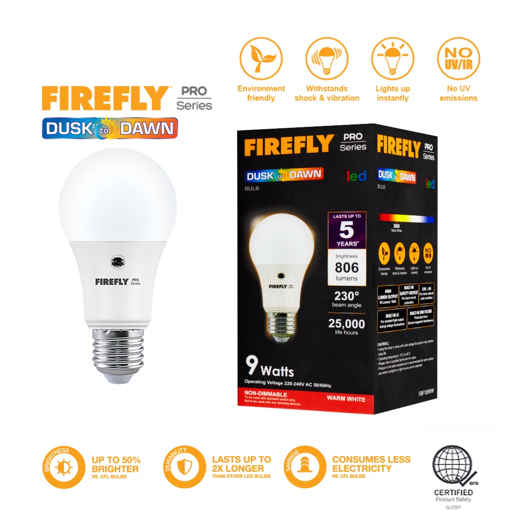 Warm White 9W Firefly Pro Series Dusk to Dawn Light Emitting Diode LED ...