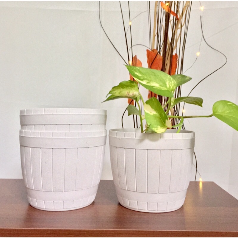 ( 3 pieces ) Classy Plant Pots White / Brown/ indoor pot medium size ...