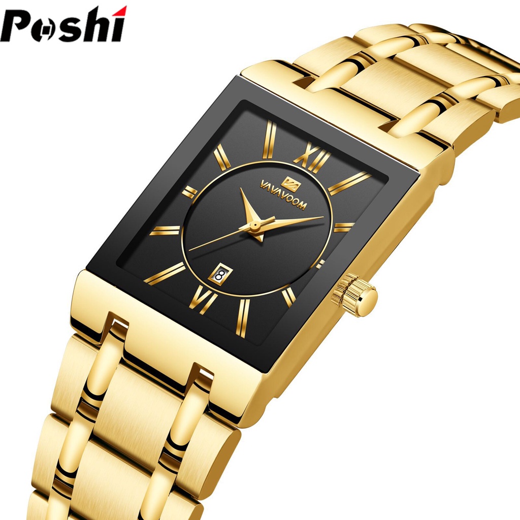 Original POSHI Men's Watch Luxury Square Gold Business Calendar ...