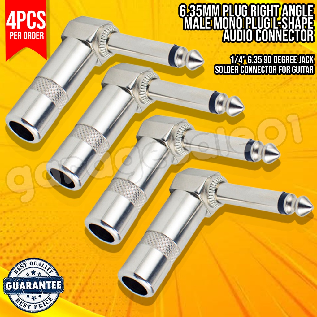 GS 4PCS 6.35mm Right Angle Male Mono Plug – L-Shaped Audio Connector ...
