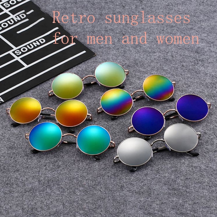 Retro round sunglasses men and women metal frame mirror sun glasses ...