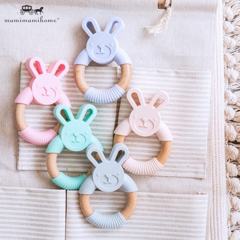 Mamimami Home Silicone Rabbit Ring Wooden Rings Teething BPA-Free ...