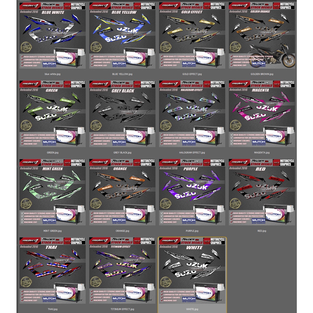 SUZUKI RAIDER 150 2016 REBORN RELOADED STOCK DECALS ( LAMINATED STICKER ...