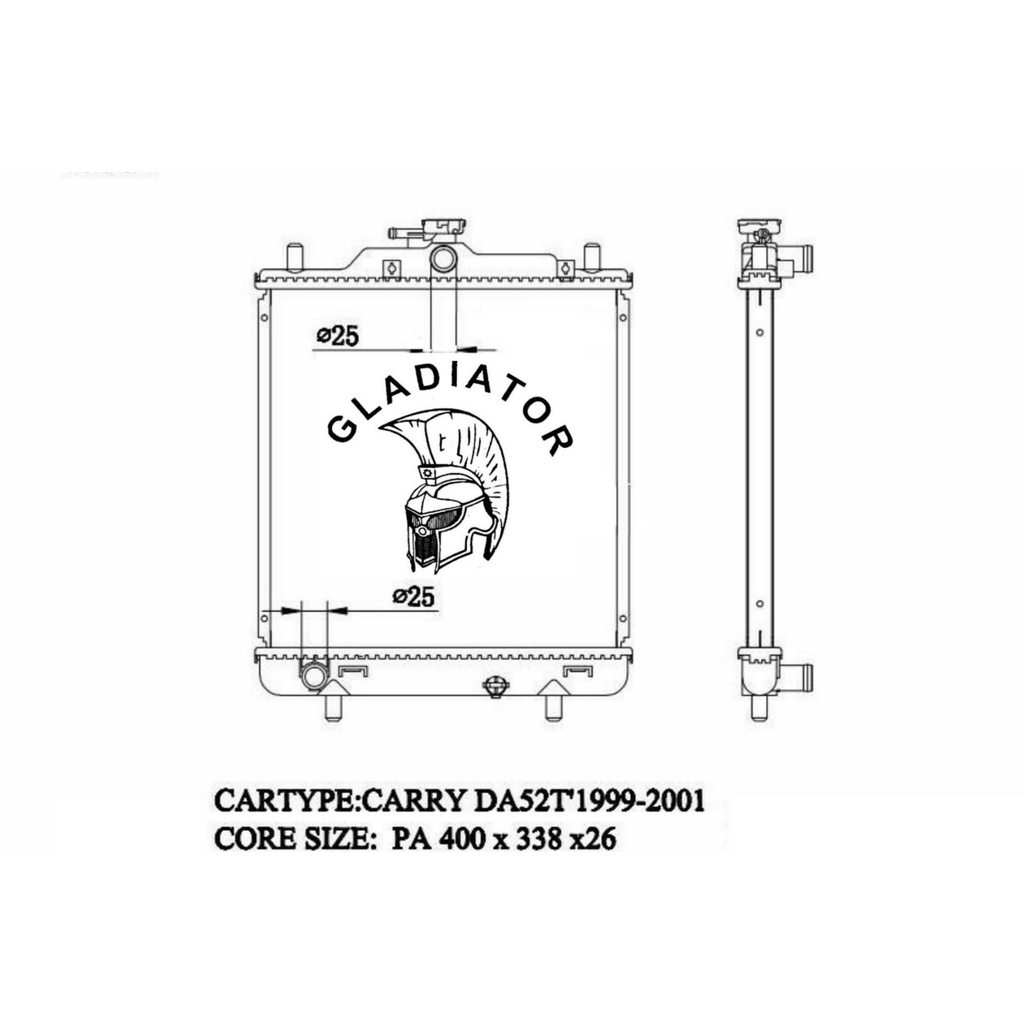 RADIATOR FOR SUZUKI CARRY DA52T MANUAL ( PLASTIC ) 1 ROW ( 400X338 ...