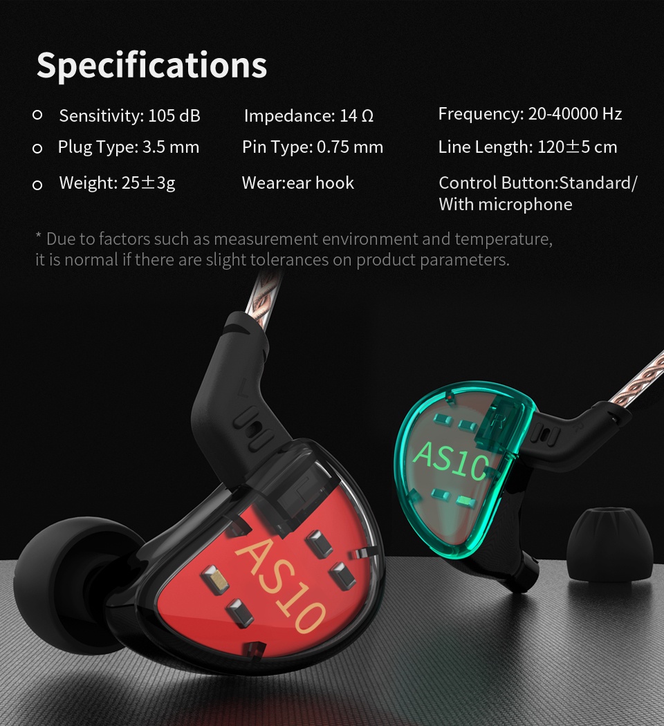 KZ AS10 Headphones 5BA Balanced Armature Driver HIFI Bass Earphones In Ear Monitor Sport Headset ...