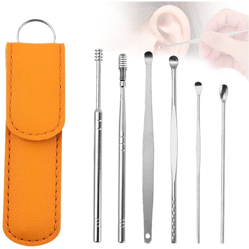 Silver Ear Spoon Stainless Steel 6pcs Set Spiral ear pick earwax ...