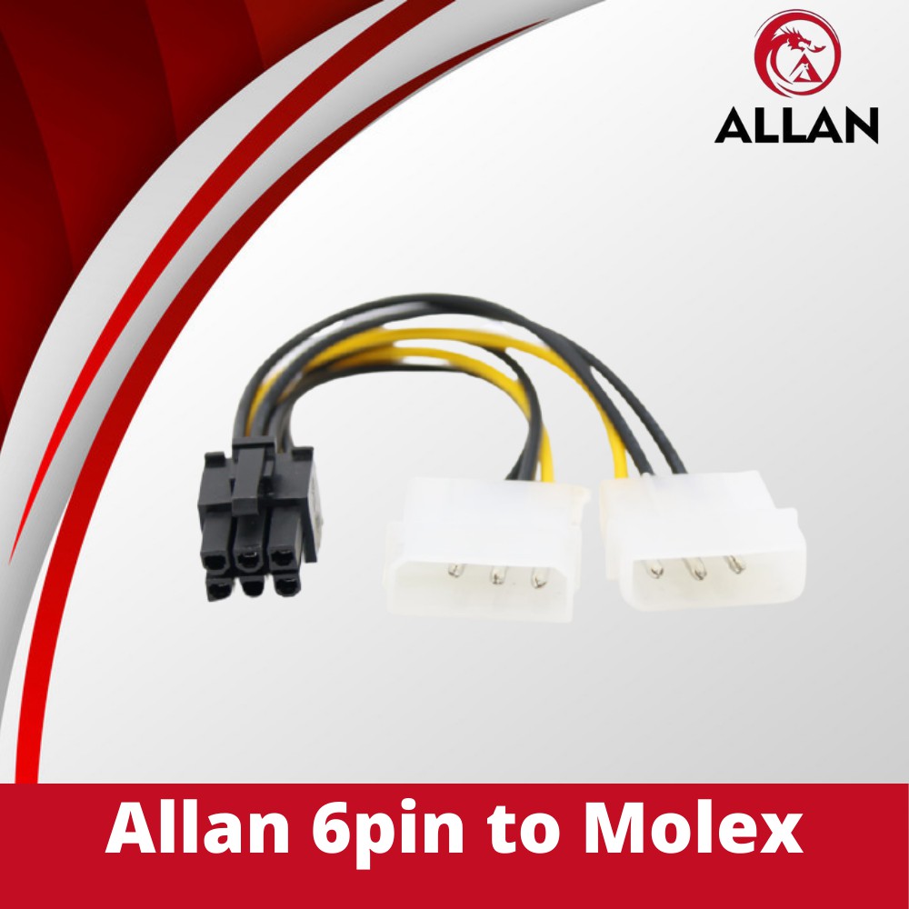 Allan 2 Ide Dual 4pin Molex Ide Male To 6 Pin Female Pci-e Y Molex Ide Power Cable | Shopee ...
