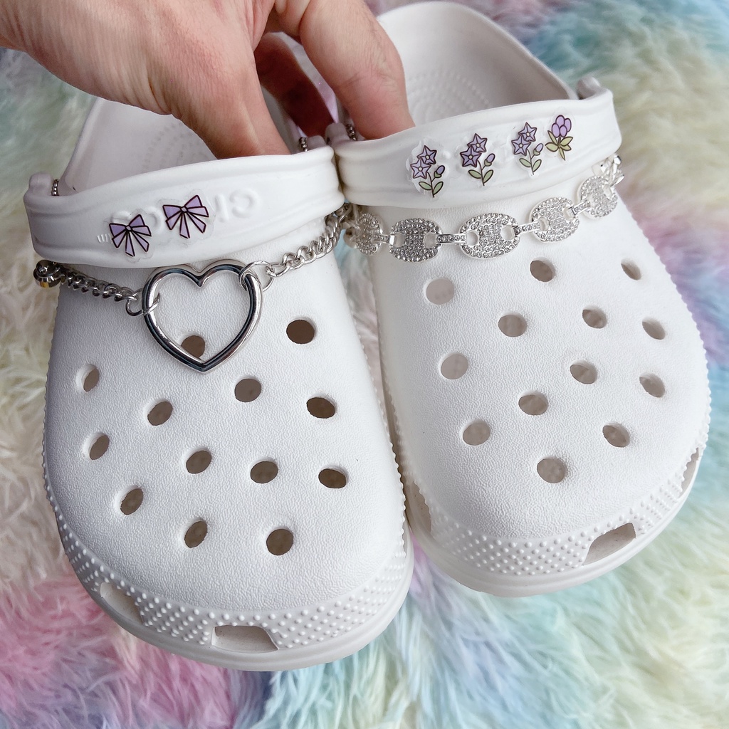 2pcs clog Fashion Chain Shoe Decoration Diamond Metal Pearl DIY-clog ...