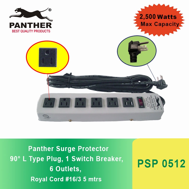 Panther PSP 0512 Extension Cord w/ Voltage Surge Protector 1 Sw ...