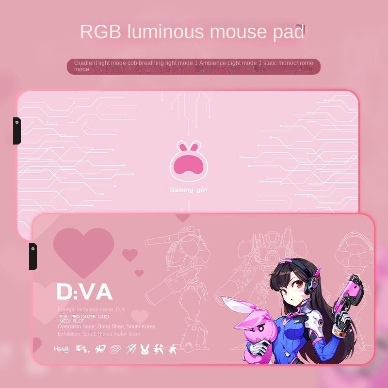 Pink RGB Luminous Mouse Pad Oversized Girl Cute Gaming Table Mat ...