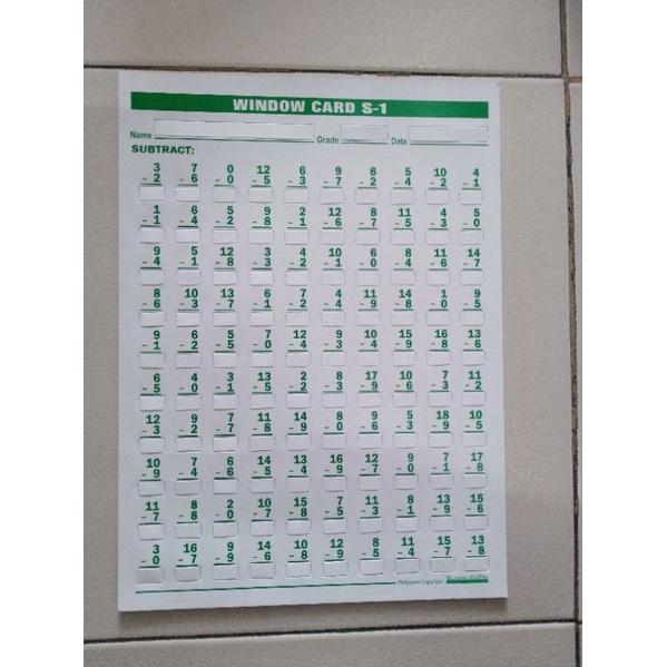 Window Card per Piece(S1,A1,D1,M1)(S2,A2,D2,M2)(S3,A3,D3,M3)(S4,A4,D4 ...