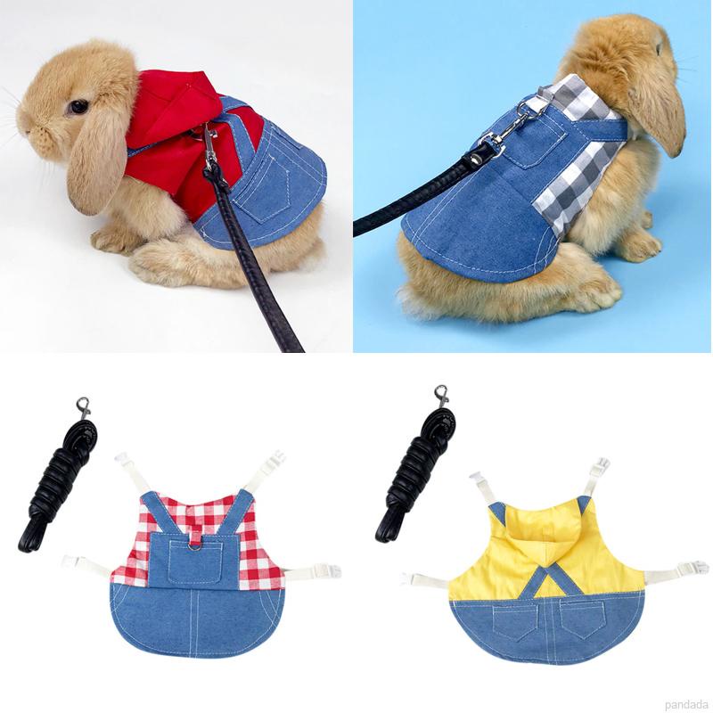 Small Pet Clothes + Leash Sets Hoodie Strap Jeans for Guinea Pig Lop ...