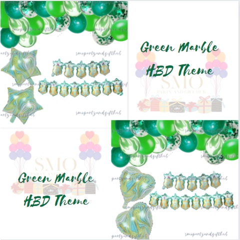 Green Marble Theme Birthday Party Decorations | Green HBD Theme ...