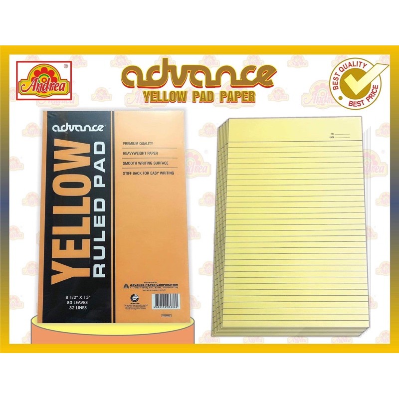 Advance Yellow Pad Paper 80 LEAVES ONLY Quality paper (Sold per one ...