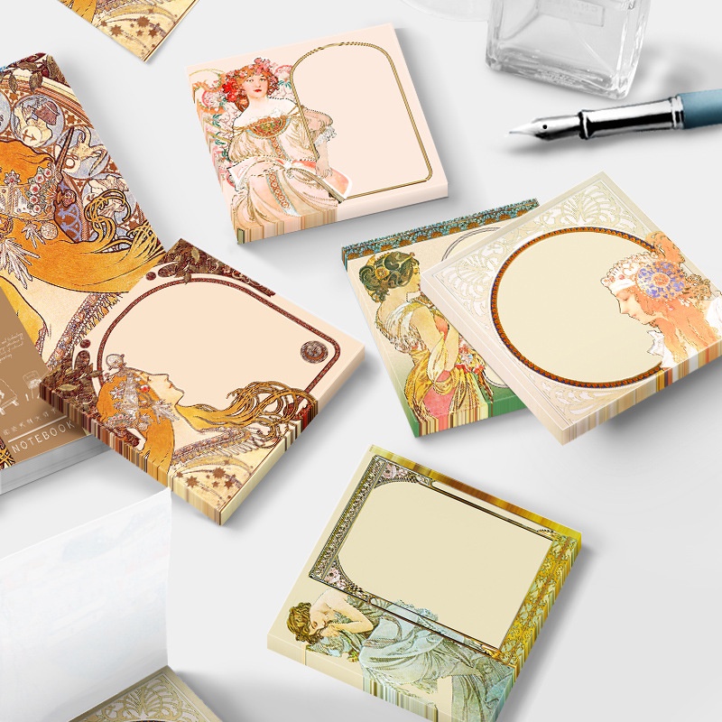 50 Sheets/Set Alphonse Mucha Oil Painting Series Memo Pads Retro ...