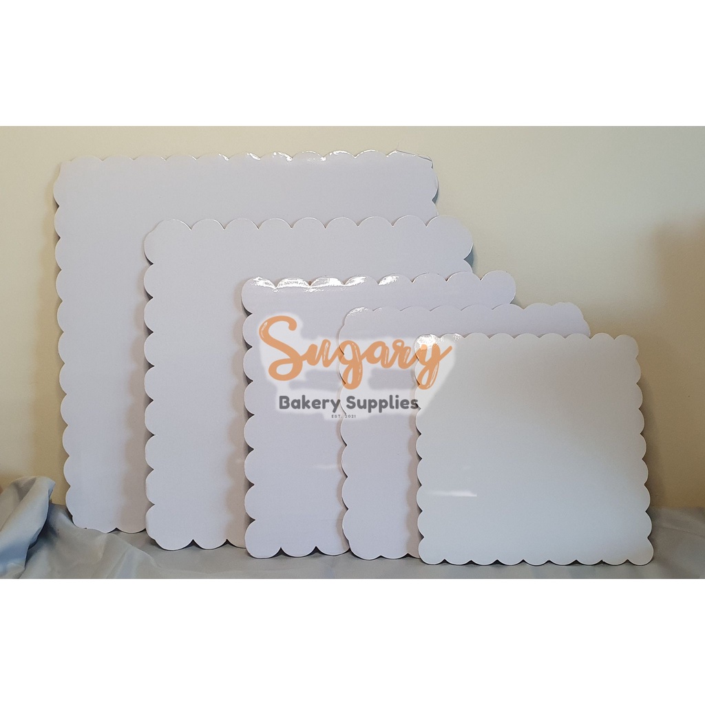 5 PCS CAKE BOARD ORDINARY SQUARE & RECTANGLE SCALLOP WHITE 8X8 9X9 ...