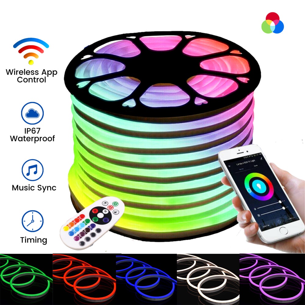 220V LED Neon Strip Bluetooth RGB LED Neon Strip Light Smart Control ...