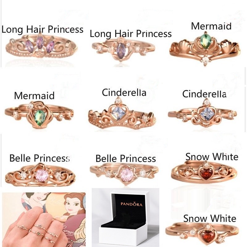 With Box Pandora Ring Promise Ring 18k Rose Gold Plated Disney Princess ...