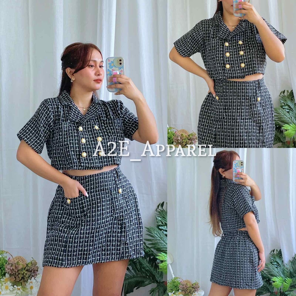 Janette Tweed Coordinates Coords Terno Blouse with Skirt | Shopee ...