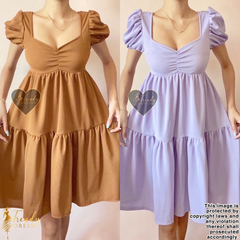 Trendy Mia Puff Sleeves Dress (Trendy Dress) | Shopee Philippines
